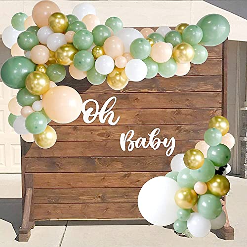 JIZU Sage Green Balloon Arch Kit 152 Pcs Gold and Green Balloon Garland Kit for Birthday Wedding Baby Shower Boy Girl Engagement Party Decorations Backdrop Olive Green Ballon Arch Kit