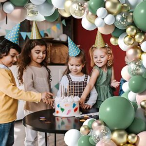 JIZU Sage Green Balloon Arch Kit 152 Pcs Gold and Green Balloon Garland Kit for Birthday Wedding Baby Shower Boy Girl Engagement Party Decorations Backdrop Olive Green Ballon Arch Kit