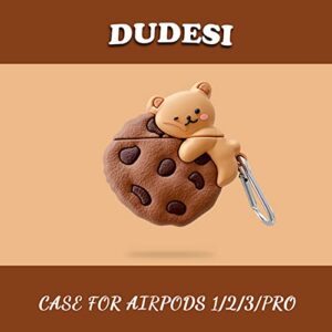 Yatchen for AirPod Pro Case,Cute 3D Cartoon Cookie Bear AirPods Pro Cover Kawaii Soft Silicone Protective Cover with Keychain Shockproof Charging Case Compatiable with AirPods Pro for Girls Women