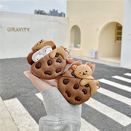 Yatchen for AirPod Pro Case,Cute 3D Cartoon Cookie Bear AirPods Pro Cover Kawaii Soft Silicone Protective Cover with Keychain Shockproof Charging Case Compatiable with AirPods Pro for Girls Women