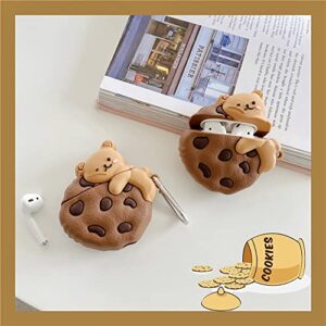 Yatchen for AirPod Pro Case,Cute 3D Cartoon Cookie Bear AirPods Pro Cover Kawaii Soft Silicone Protective Cover with Keychain Shockproof Charging Case Compatiable with AirPods Pro for Girls Women