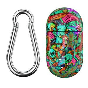 Hard Case Compatible with AirPods Pro 2 | AirPods Pro | AirPods 3 gen 2 1 Plastic Green Aliens Meditation Earpods Hook Trippy Psychedelic Cover with Keychain Portable UFO Shockproof Protective Design