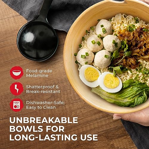 Cuffie Chef Bowl Set, 2 Ramen Bowl With Chopsticks, Soup Spoons & Saucers, Japanese-Style Ramen Noodle Bowl, Sleek Ramen Bowls, Bowl for Udon, Pho, Soups & More - 37 Ounces