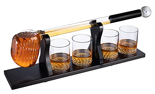 Golf Whiskey Decanter and 4 Liquor Glasses - Decanter & Glass Set - Golf Stick Gifts for Men - Unique Whiskey Decanter Set - Bourbon & Scotch Decanter for Serving Alcohol - Golfer Gifts for Dad