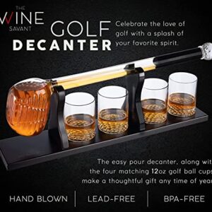 Golf Whiskey Decanter and 4 Liquor Glasses - Decanter & Glass Set - Golf Stick Gifts for Men - Unique Whiskey Decanter Set - Bourbon & Scotch Decanter for Serving Alcohol - Golfer Gifts for Dad