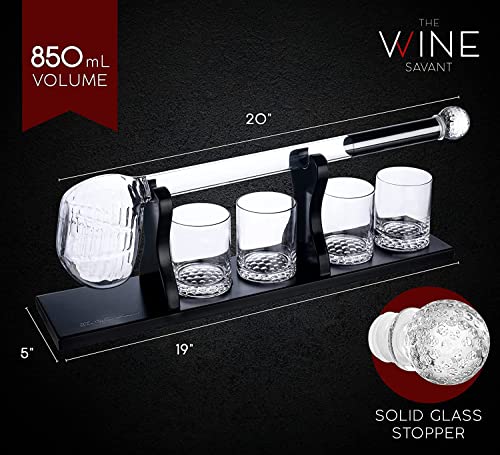 Golf Whiskey Decanter and 4 Liquor Glasses - Decanter & Glass Set - Golf Stick Gifts for Men - Unique Whiskey Decanter Set - Bourbon & Scotch Decanter for Serving Alcohol - Golfer Gifts for Dad