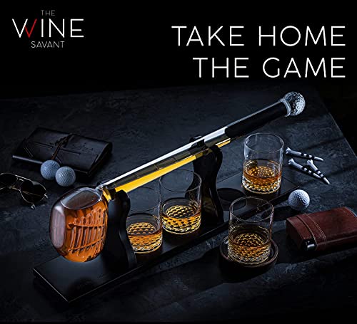 Golf Whiskey Decanter and 4 Liquor Glasses - Decanter & Glass Set - Golf Stick Gifts for Men - Unique Whiskey Decanter Set - Bourbon & Scotch Decanter for Serving Alcohol - Golfer Gifts for Dad