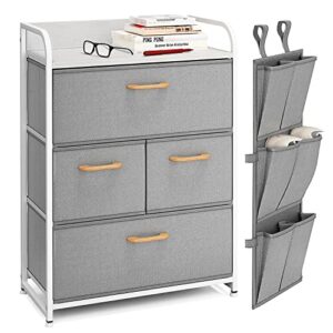 nestl fabric dresser organizer, 4 drawer dresser, storage dresser for closet storage - small dresser for bedroom, nursery, & closet with shoe rack, easy to pull wood handles & textured wood top - gray