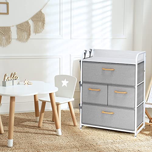 Nestl Fabric Dresser Organizer, 4 Drawer Dresser, Storage Dresser for Closet Storage - Small Dresser for Bedroom, Nursery, & Closet with Shoe Rack, Easy to Pull Wood Handles & Textured Wood Top - Gray