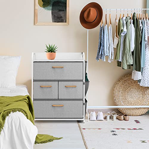 Nestl Fabric Dresser Organizer, 4 Drawer Dresser, Storage Dresser for Closet Storage - Small Dresser for Bedroom, Nursery, & Closet with Shoe Rack, Easy to Pull Wood Handles & Textured Wood Top - Gray