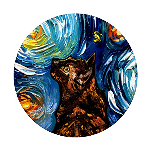 Tortoiseshell Tortie Starry Night Kitty Cat Art by Aja PopSockets Swappable PopGrip