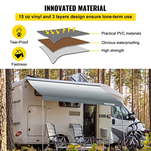 VEVOR RV Awning, Awning Replacement Fabric 15 FT, Gray Fade RV Awning Replacement, 15oz Vinyl Material Replacement Awning, Sun Shade and Waterproof Camper Fabric Size: 14 ft 2 in