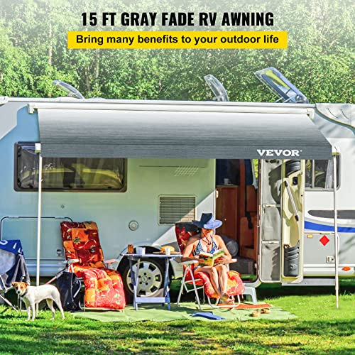 VEVOR RV Awning, Awning Replacement Fabric 15 FT, Gray Fade RV Awning Replacement, 15oz Vinyl Material Replacement Awning, Sun Shade and Waterproof Camper Fabric Size: 14 ft 2 in