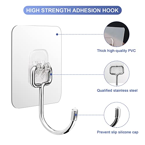 EAONE Large Adhesive Hooks 12 Packs, Heavy Duty Wall Hooks for Hanging Rustproof & Waterproof Wall Hangers Without Nails Sticky Hooks with Silicone Cap for Coat/Towel/Key Bathroom Kitchen