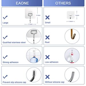 EAONE Large Adhesive Hooks 12 Packs, Heavy Duty Wall Hooks for Hanging Rustproof & Waterproof Wall Hangers Without Nails Sticky Hooks with Silicone Cap for Coat/Towel/Key Bathroom Kitchen