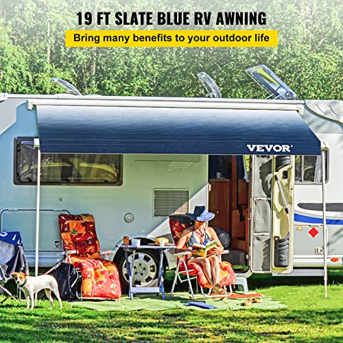 VEVOR RV Awning, Awning Replacement Fabric 19 FT, Slate Blue RV Awning Replacement, 15oz Vinyl Material Replacement Awning, Sun Shade and Waterproof Camper Awning Replacement Fabric