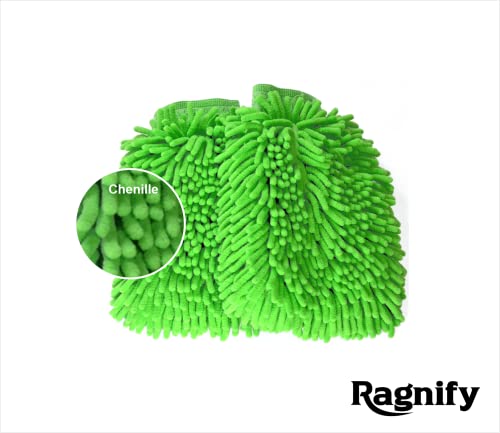 Ragnify Pack of 2 Microfiber car wash mitt Scratch Free Dual Sided Machine Washable Waterproof wash mitt for Cars, Trucks, Boats(Green)