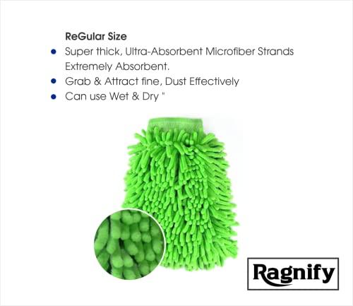 Ragnify Pack of 2 Microfiber car wash mitt Scratch Free Dual Sided Machine Washable Waterproof wash mitt for Cars, Trucks, Boats(Green)