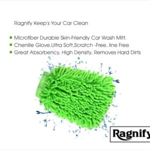 Ragnify Pack of 2 Microfiber car wash mitt Scratch Free Dual Sided Machine Washable Waterproof wash mitt for Cars, Trucks, Boats(Green)