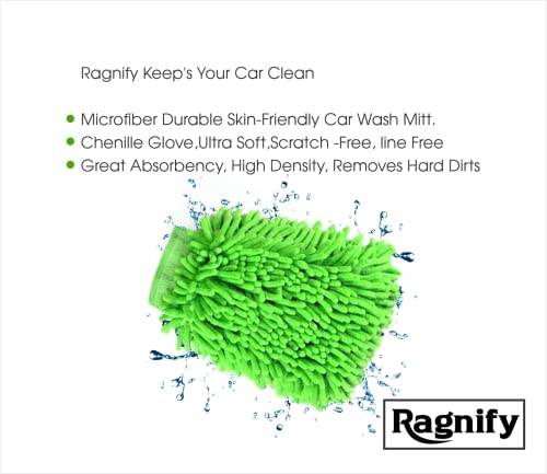 Ragnify Pack of 2 Microfiber car wash mitt Scratch Free Dual Sided Machine Washable Waterproof wash mitt for Cars, Trucks, Boats(Green)