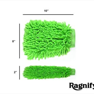 Ragnify Pack of 2 Microfiber car wash mitt Scratch Free Dual Sided Machine Washable Waterproof wash mitt for Cars, Trucks, Boats(Green)