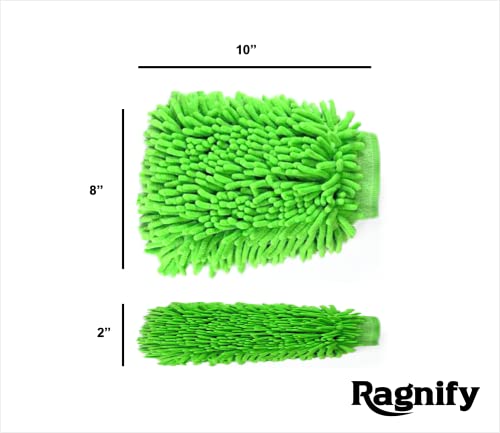 Ragnify Pack of 2 Microfiber car wash mitt Scratch Free Dual Sided Machine Washable Waterproof wash mitt for Cars, Trucks, Boats(Green)