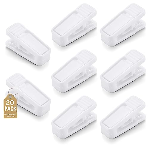 HOUSE DAY White Plastic Finger Clips for Hangers, 20 Pack Pants Hanger Clips, Strong Pinch Grip Clips for Use with Slim-line Clothes Hangers, Clips for Velvet Hangers