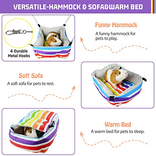 HOMEYA Guinea Pig Hideout, Small Animal Hammock House Cuddle Hanging Sleeping Bed Toys Winter Warm Cage Accessories for Sugar Glider,Chinchilla,Hamster,Rat,Bunny,Squirrel,Gerbil Birthday Gift