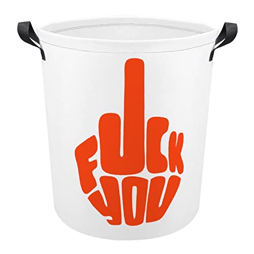 Fuck You Middle Finger Laundry Hamper Freestanding Round with Handles Collapsible Clothes Basket for Living room clothes and toy Storage