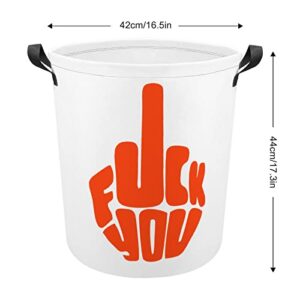 Fuck You Middle Finger Laundry Hamper Freestanding Round with Handles Collapsible Clothes Basket for Living room clothes and toy Storage