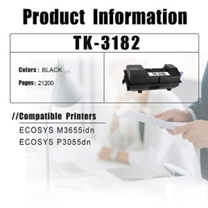 1 Pack Black TK-3182 TK3182 1T02T70US0 Toner Cartridge Replacement for Kyocera ECOSYS M3655idn P3055dn -by Ferruprint