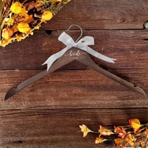 heread bow wedding hangers classic wood color sparkle bride dress hanger groom suit hanger engraved wedding grown hanger for women and men (bride (pack of 1))