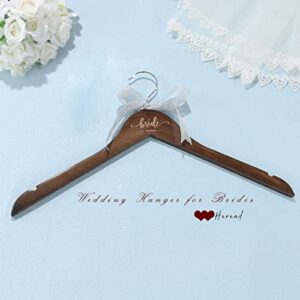 Heread Bow Wedding Hangers Classic Wood Color Sparkle Bride Dress Hanger Groom Suit Hanger Engraved Wedding Grown Hanger for Women and Men (Bride (Pack of 1))