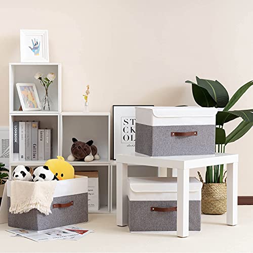 Yawinhe Collapsible Storage Boxes with Lids Fabric Foldable Storage Bins Organizer Containers Baskets with Lid for Home Bedroom Closet Office (White/Grey&Full Grey, 17.7x11.8x11.8in/6-Pack)