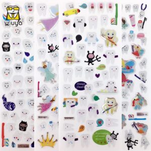 3D Stickers, YOUYA DENTAL Dental Molar Shaped Cartoon Teeth Stickers 12pcs Diffrent Cute Tooth Paper Stickers Plastic Sticker for Dentist Dental Gift Kids Scrapbook (sticker-04)