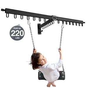 Kraper Retractable Folding Drying Rack, Large Folding Retractable Clothes Rack 63.8" + 25'', Space Saver and Easy to Install with Hanger Organizer Rod and Towel Bar for Balcony, poolarea (T, Black)