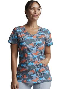 dickies eds women scrubs top v-neck dk700, m, camo flight