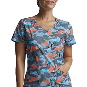 Dickies EDS Women Scrubs Top V-Neck DK700, M, Camo Flight