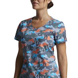 Dickies EDS Women Scrubs Top V-Neck DK700, M, Camo Flight