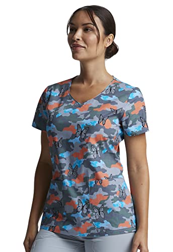 Dickies EDS Women Scrubs Top V-Neck DK700, M, Camo Flight