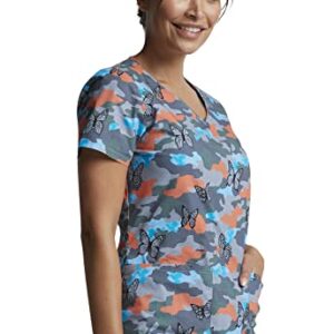 Dickies EDS Women Scrubs Top V-Neck DK700, M, Camo Flight