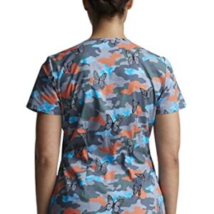 Dickies EDS Women Scrubs Top V-Neck DK700, M, Camo Flight