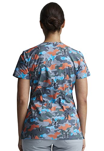 Dickies EDS Women Scrubs Top V-Neck DK700, M, Camo Flight