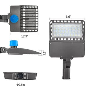 200W LED Parking Lot Lights Outdoor Pole Mount, 28000LM, 5500K, Super Bright Shoebox Pole Lights, IP65 Waterproof Commercial Street Light Adjustable Slip Fitter with Photocell for Yard Stadium