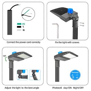 200W LED Parking Lot Lights Outdoor Pole Mount, 28000LM, 5500K, Super Bright Shoebox Pole Lights, IP65 Waterproof Commercial Street Light Adjustable Slip Fitter with Photocell for Yard Stadium