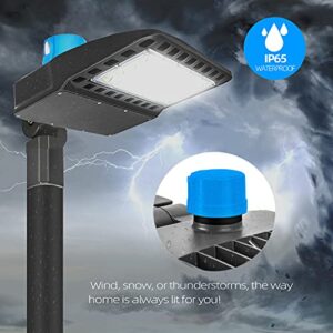 200W LED Parking Lot Lights Outdoor Pole Mount, 28000LM, 5500K, Super Bright Shoebox Pole Lights, IP65 Waterproof Commercial Street Light Adjustable Slip Fitter with Photocell for Yard Stadium