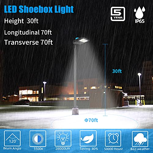 200W LED Parking Lot Lights Outdoor Pole Mount, 28000LM, 5500K, Super Bright Shoebox Pole Lights, IP65 Waterproof Commercial Street Light Adjustable Slip Fitter with Photocell for Yard Stadium