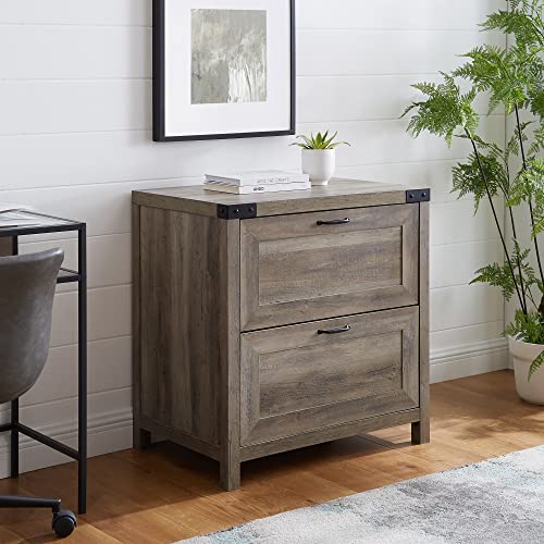 Walker Edison Bergman Modern Farmhouse 2-Drawer File Cabinet with Metal Accents, 30 Inch, Grey Wash