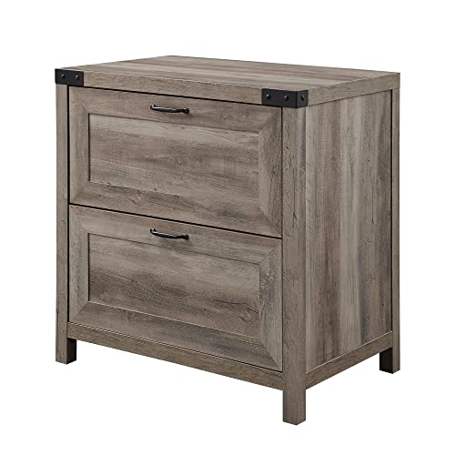 Walker Edison Bergman Modern Farmhouse 2-Drawer File Cabinet with Metal Accents, 30 Inch, Grey Wash