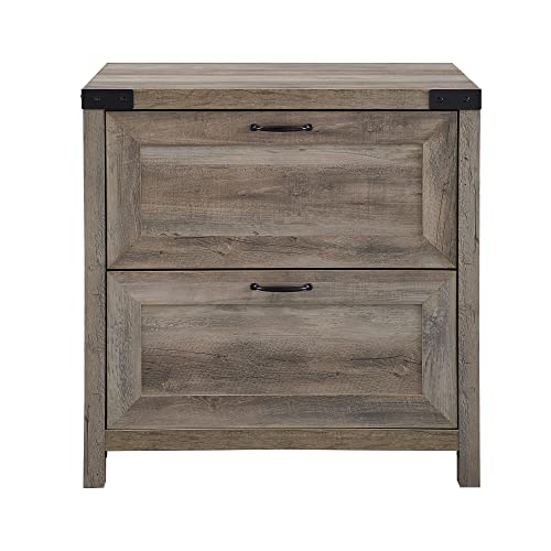 Walker Edison Bergman Modern Farmhouse 2-Drawer File Cabinet with Metal Accents, 30 Inch, Grey Wash